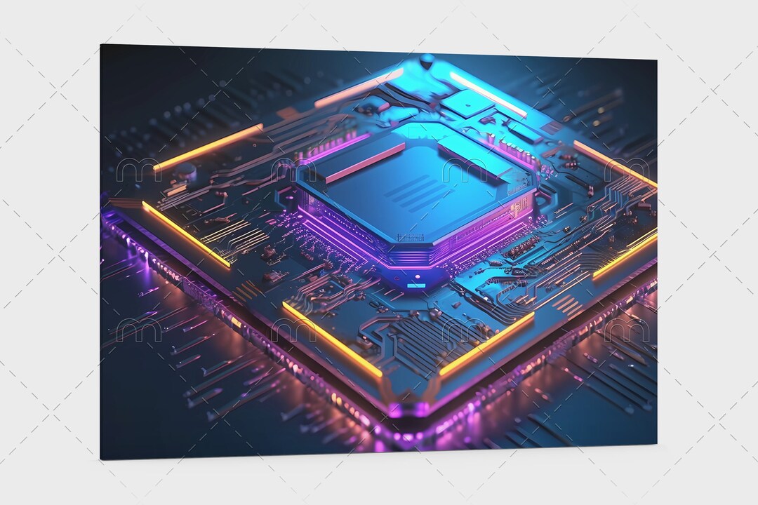 Circuit Board Neon CPU Posters Digital Art PC Technology Download I PNG ...