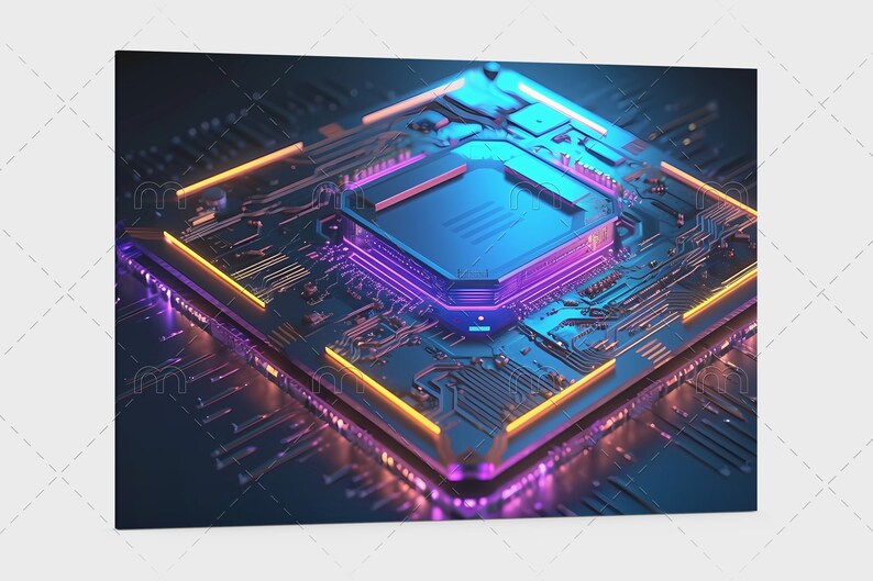 Circuit Board Neon CPU Posters Digital Art PC Technology Download I PNG ...