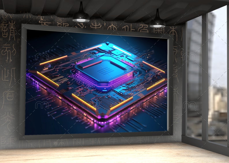 Circuit Board Neon CPU Posters Digital Art PC Technology Download I PNG ...