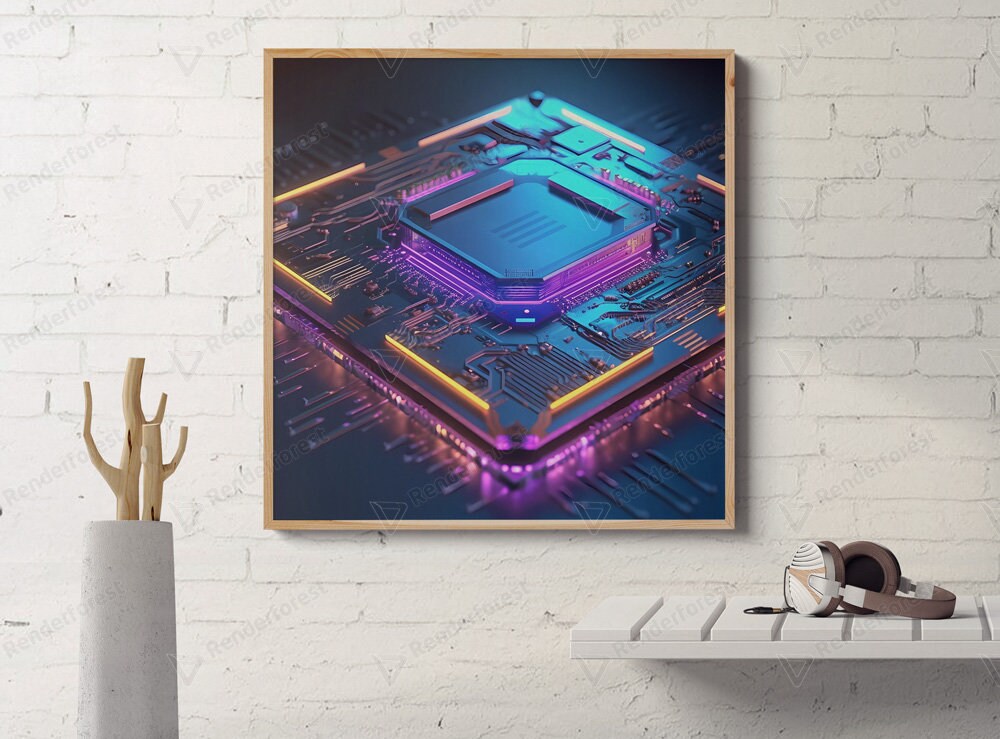 Circuit Board Neon CPU Posters Digital Art PC Technology Download I PNG ...
