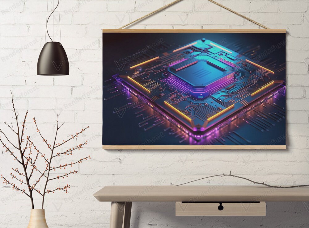 Circuit Board Neon CPU Posters Digital Art PC Technology Download I PNG ...