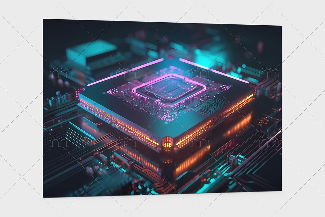 Circuit Board Neon CPU Posters Digital Art PC Technology Download I PNG ...