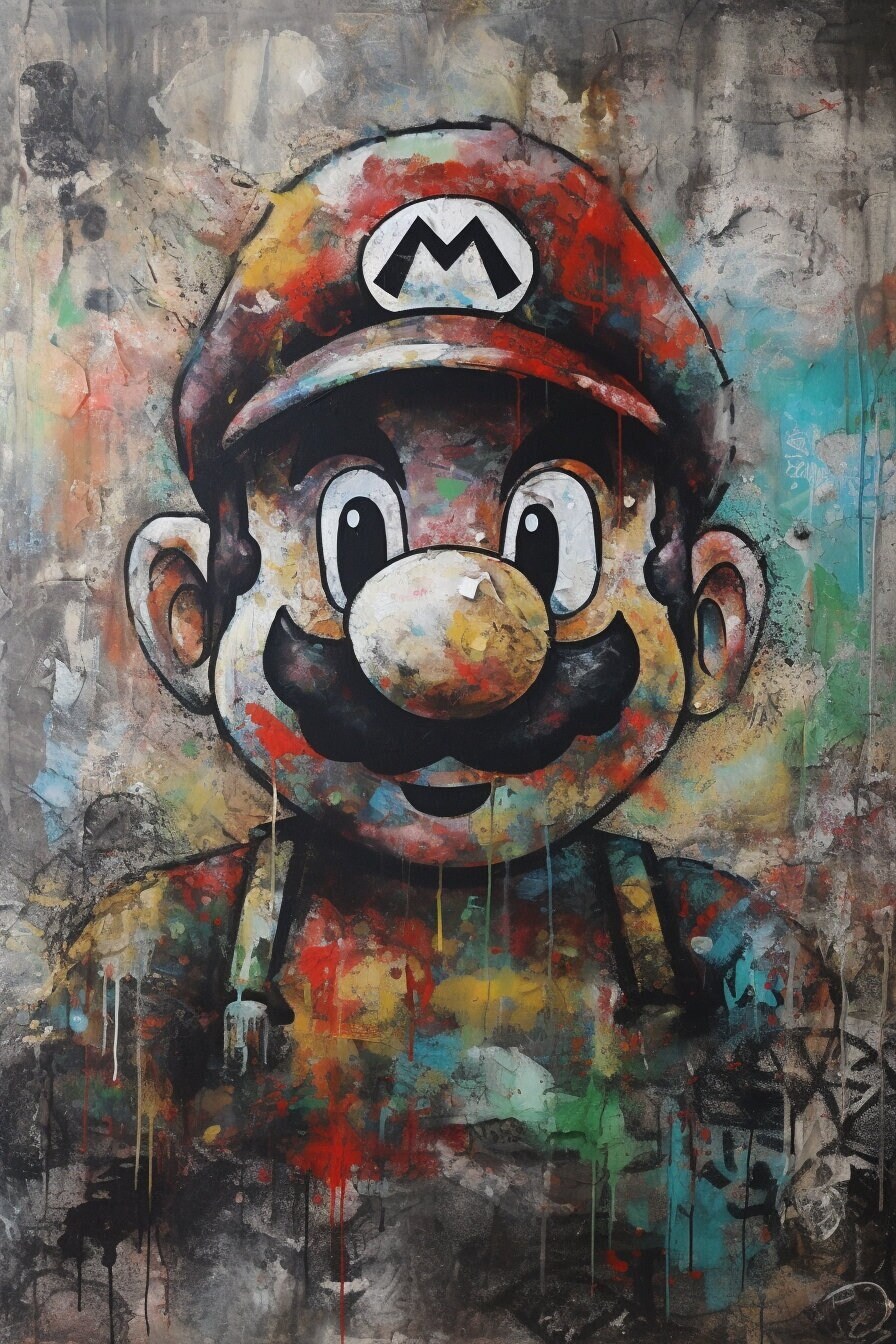 Super Mario Poster Watercolor AI Art Portrait Portrait Wallart JPG ...