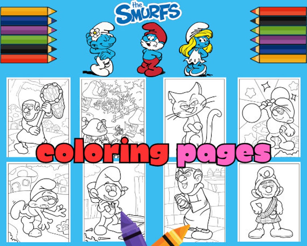 Smurfs Coloring Book,smurfs Coloring Pages, Smurfs Cat, Kids Art ...