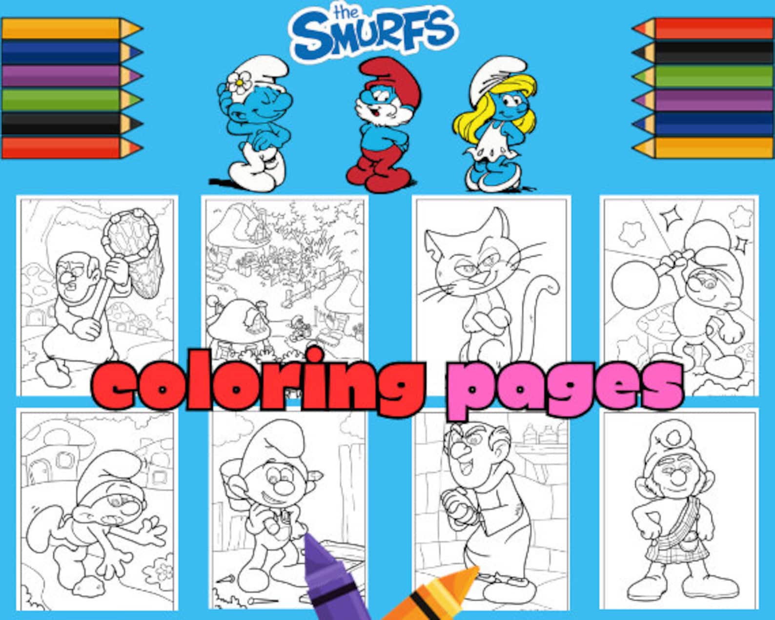 Smurfs Coloring Book,smurfs Coloring Pages, Smurfs Cat, Kids Art ...
