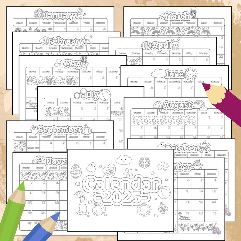 2025 Calendar Printable, Cute Kids Calendar 2025, Wall Calendar PDF ...