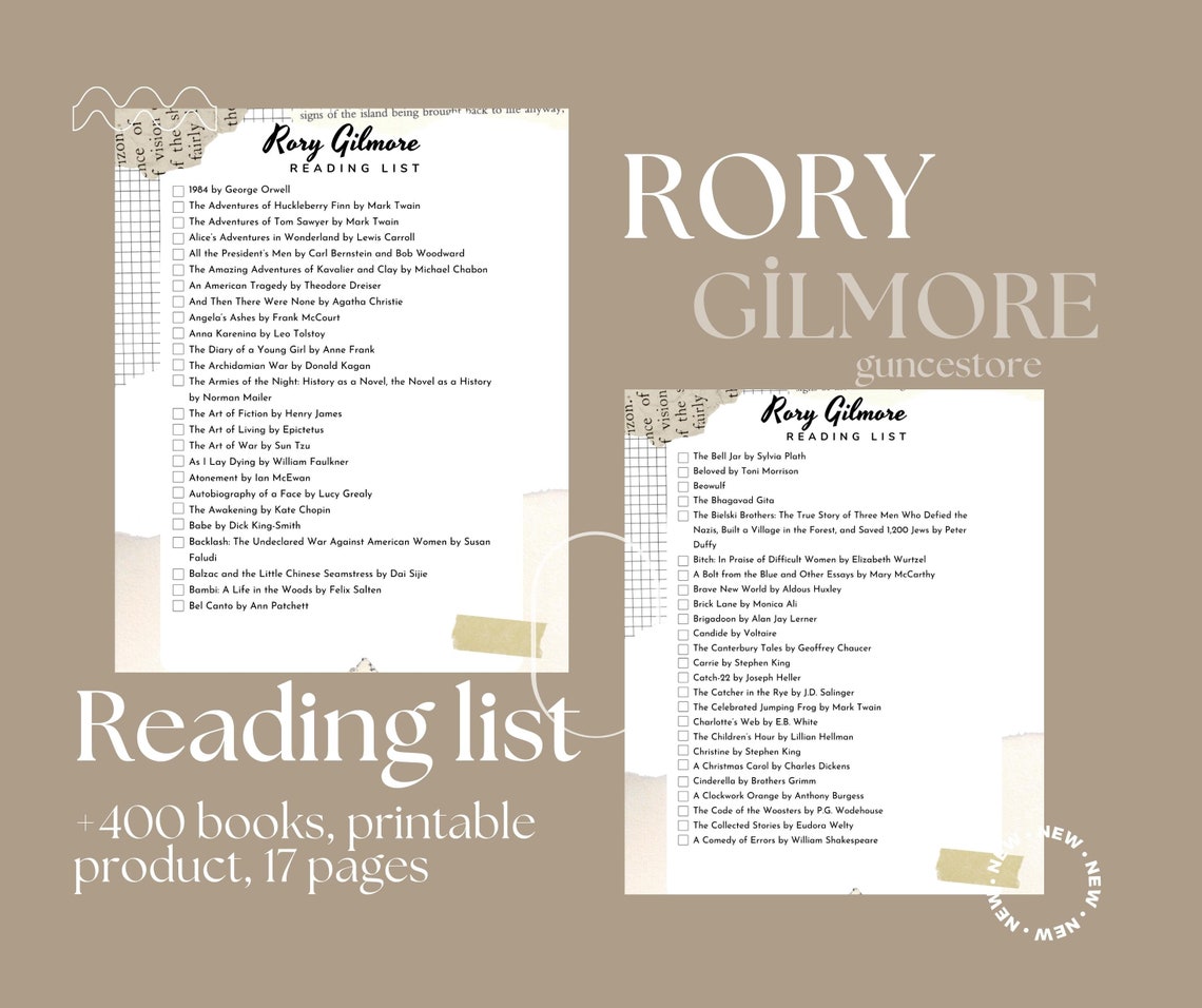 Rory Gilmore Reading Challenge Printable List | Gilmore Girls Inspired ...