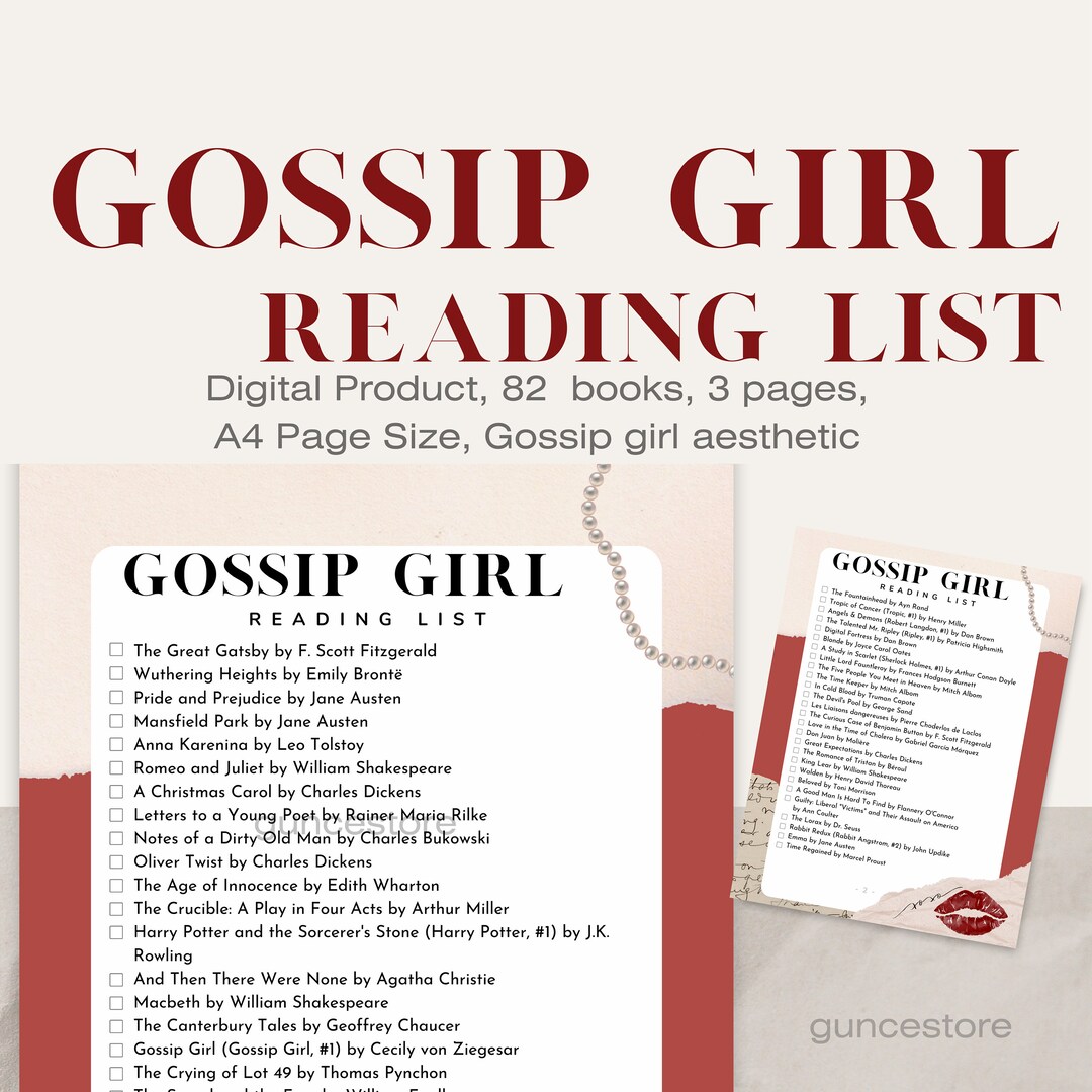 Gossip Girl Reading Challenge List Printable Book List PDF Book Journal ...