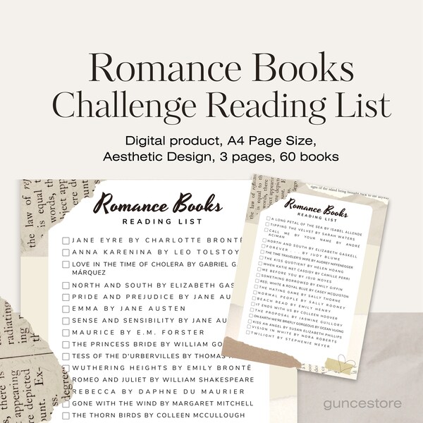 Romance Book Checklist - Etsy