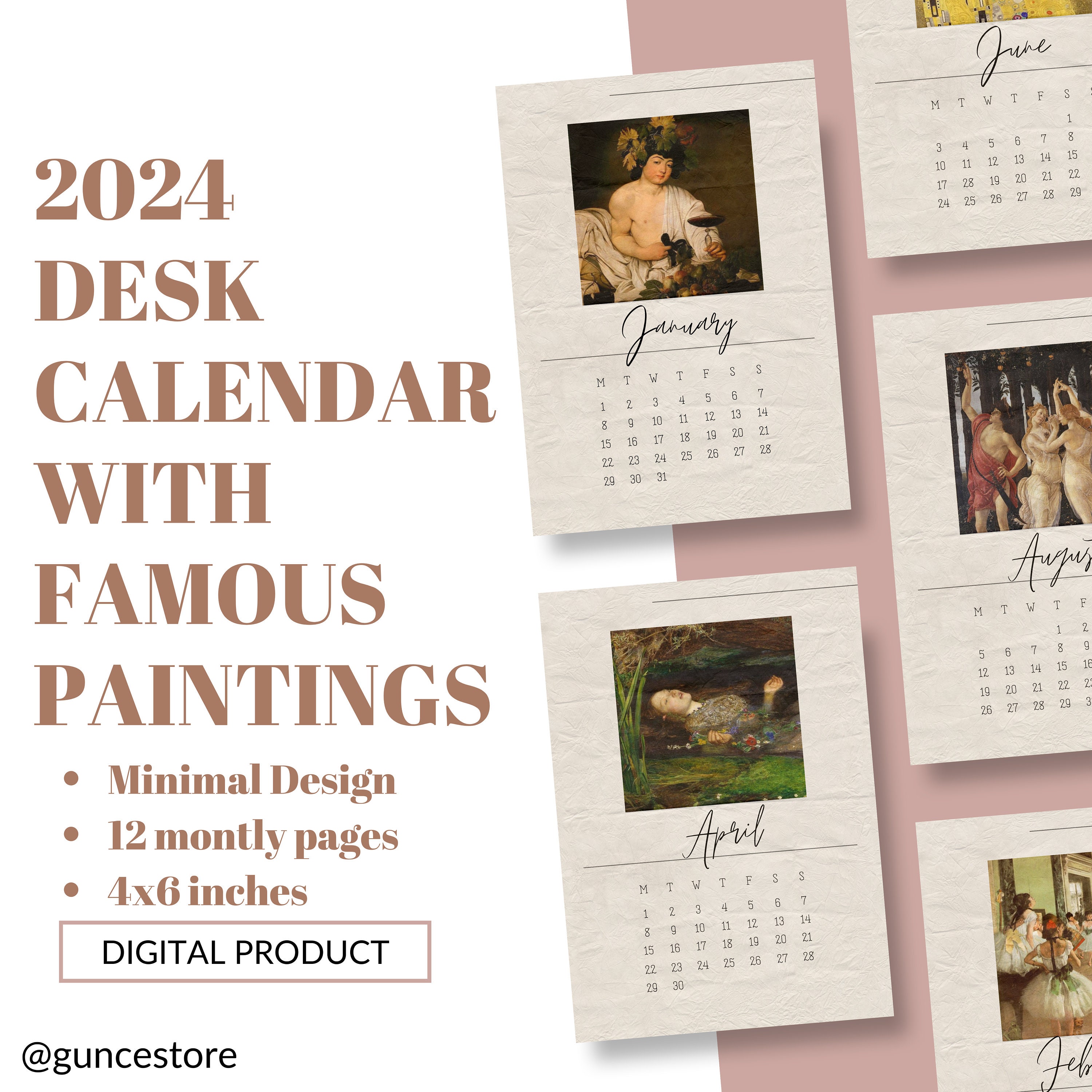 2024 Desk Calendar Digital Girl Product Famous Paintings Gift for Her ...