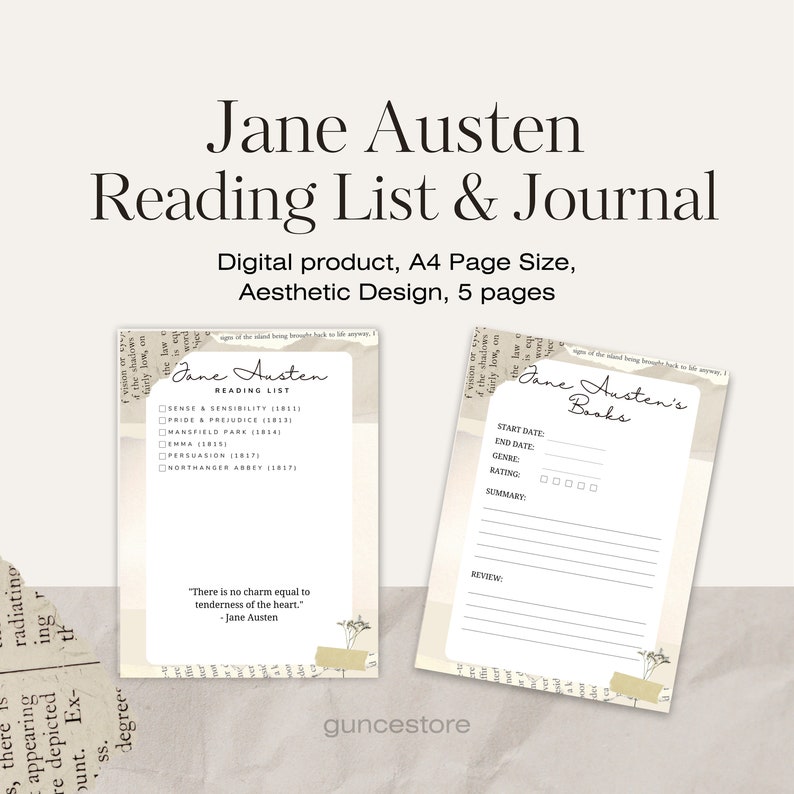 Jane Austen Reading List Printable Book List PDF Book Journal Reading ...