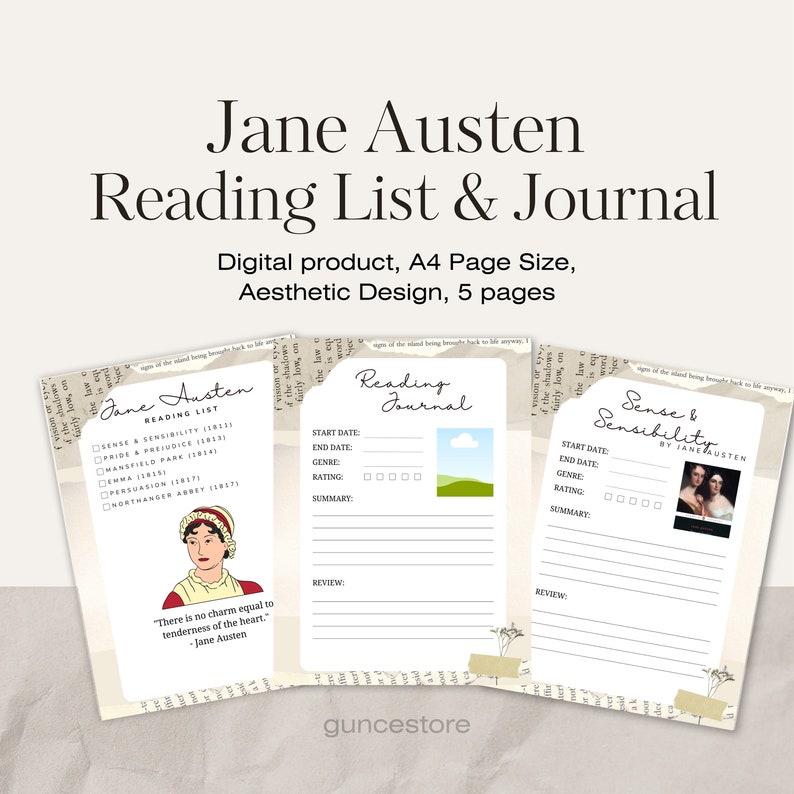 Jane Austen Reading List Printable Book List PDF Book Journal Reading ...