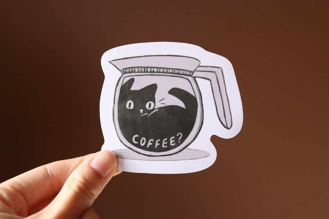 Coffee Cat Vinyl Sticker I Cat Lovers I Coffee Lovers I Waterproof ...
