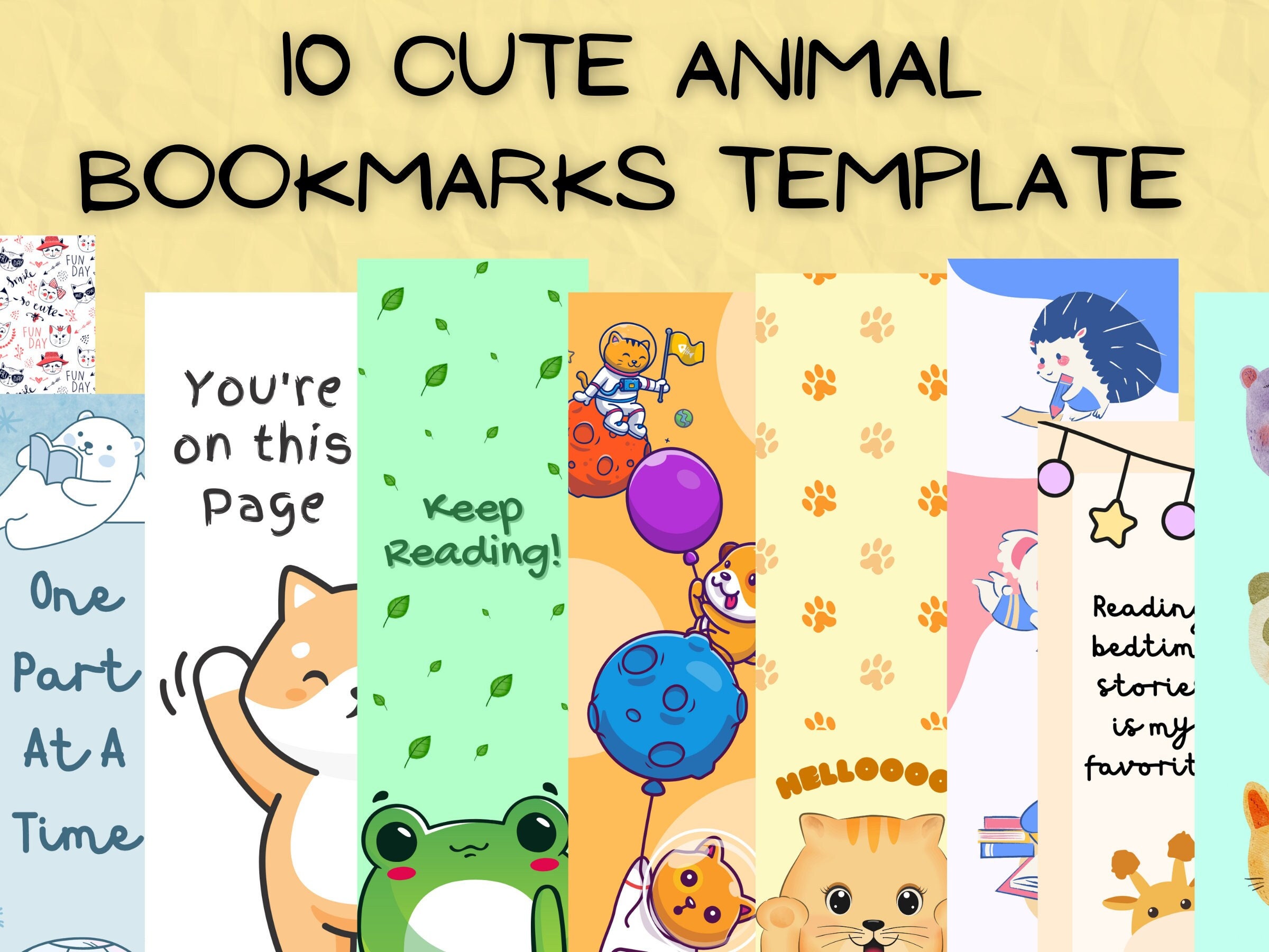 Set of Cute Animal Bookmarks Template Printable - 10pcs | Bookmarks for ...