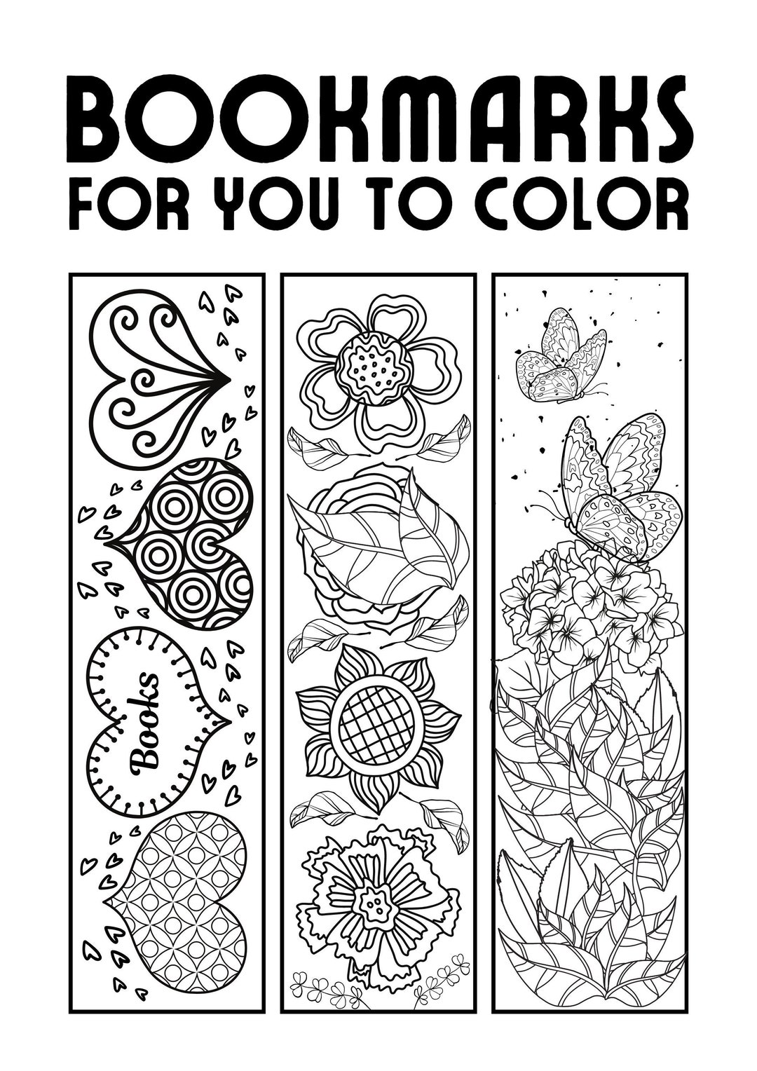 Coloring Bookmarks 3pcs Set - Flowers Flora | Black and White Printable ...