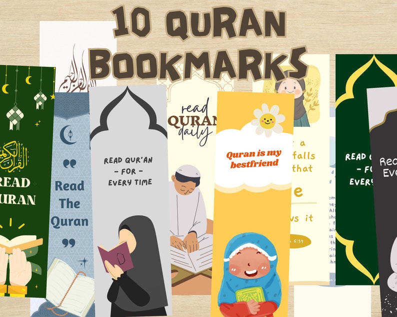 Quran Bookmarks Template Printable - 10pcs Digital | Bookmarks for ...