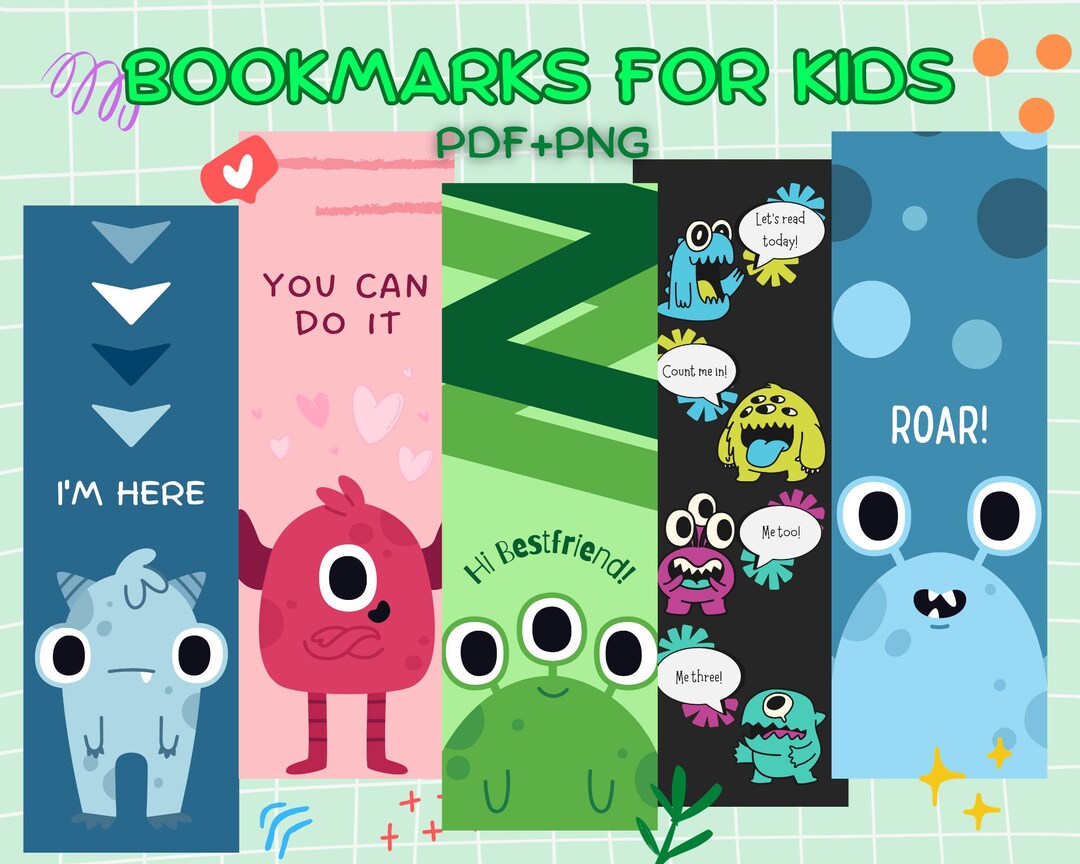 Set of Cute Monsters Bookmarks Template Printable - 5pcs + 1 FREE ...