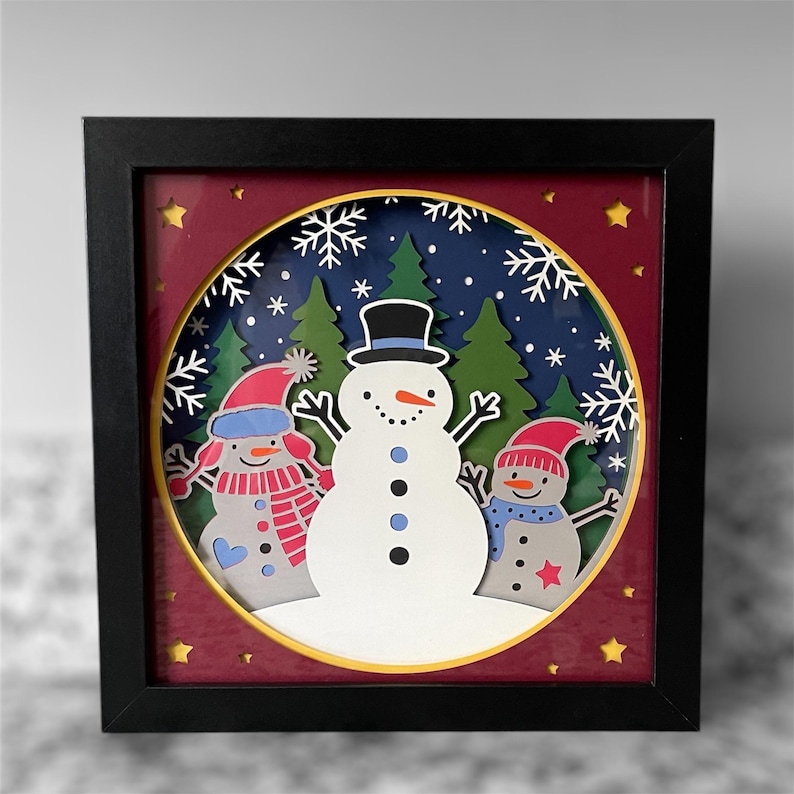 Snowman 3D Shadow Box, Layered Paper - Etsy Canada