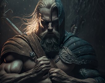 Neon Viking Warrior Epic Portrait Digital Print File 4 - Etsy