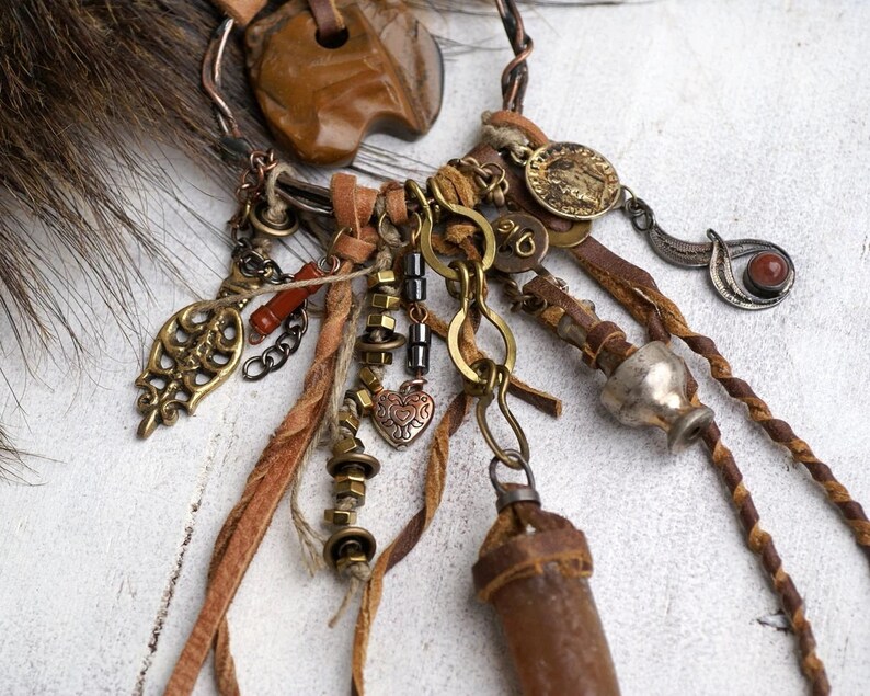 Necklace With Treasures Brown Statement Necklace Assemblage - Etsy