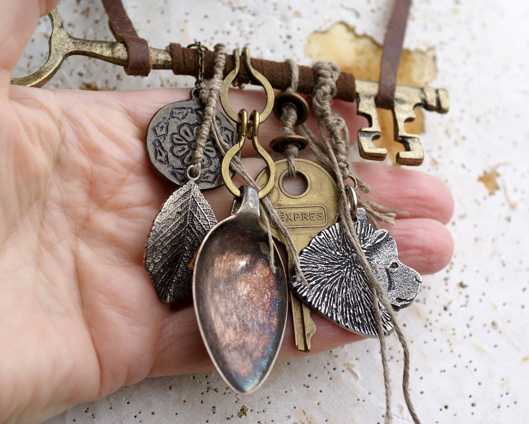 Vintage Skeleton Key Necklace, Assemblage Necklace, Found Object ...