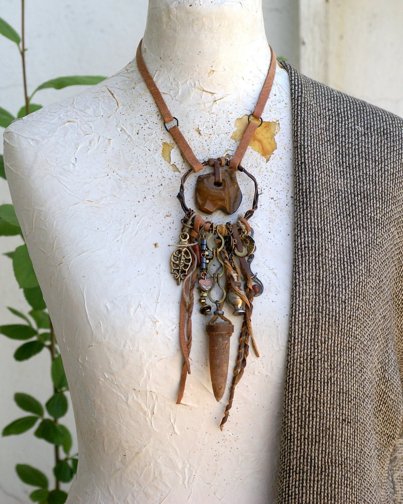 Necklace With Treasures Brown Statement Necklace Assemblage - Etsy