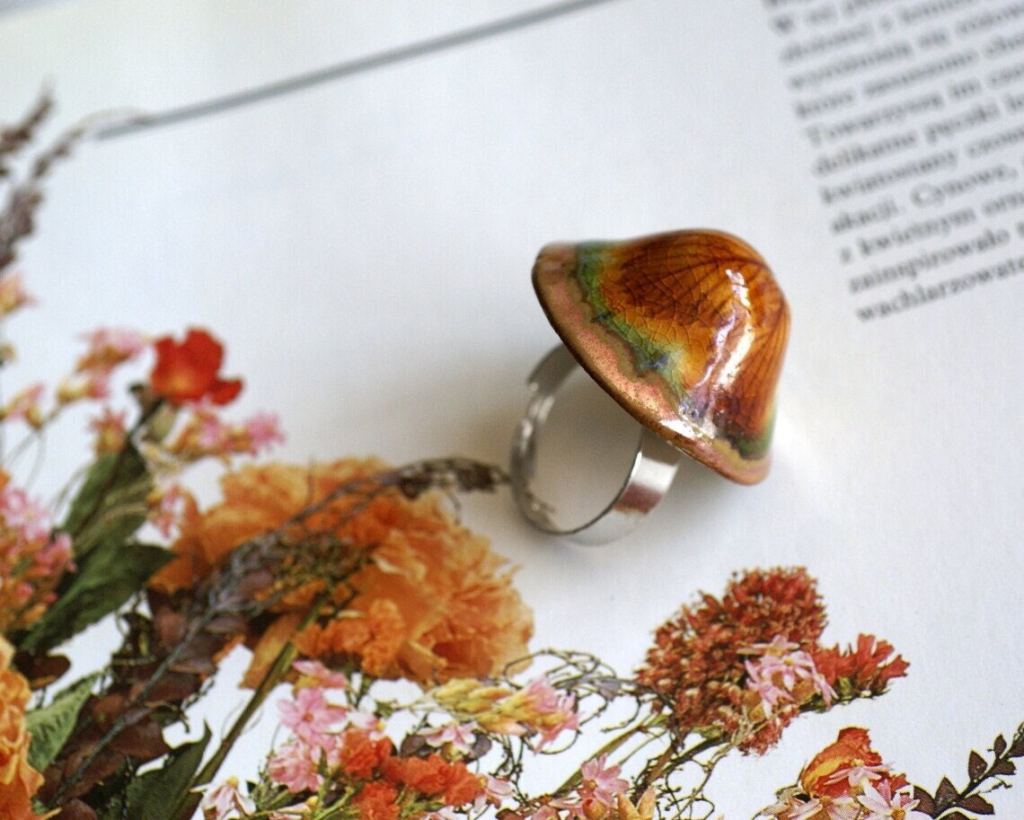 Conical Ceramic Ring Ceramic Ring With a Leaf Motif Round - Etsy