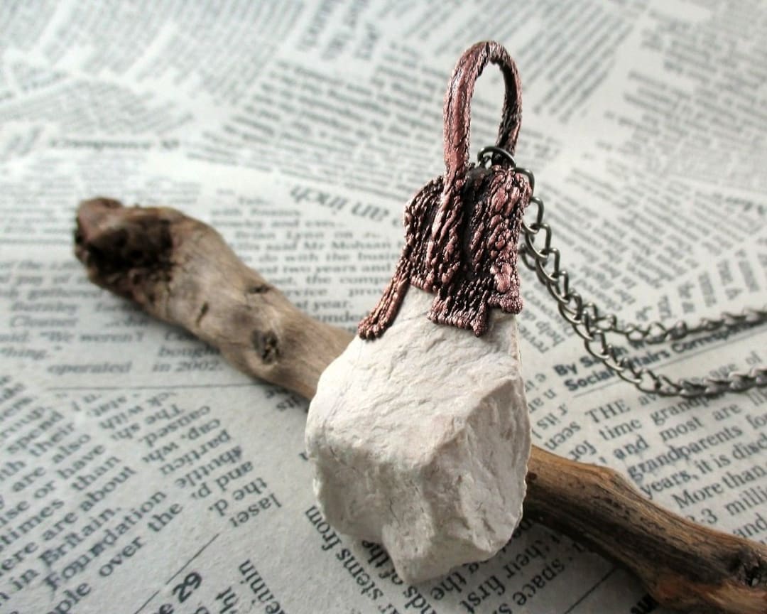 Raw White Stone Necklace: Electroformed Copper Pendant - Etsy
