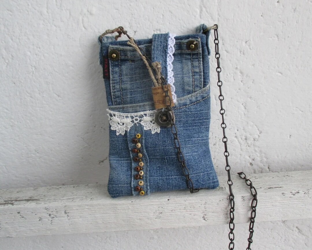 Denim Bag Medicine, Amulet Bag, Denim Treasure, Pouch Necklace ...