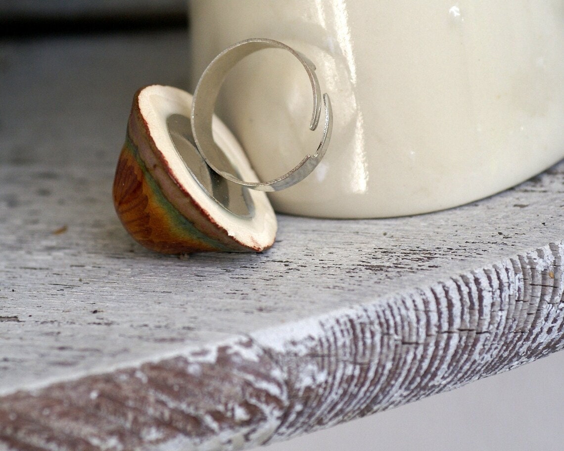 Conical Ceramic Ring Ceramic Ring With a Leaf Motif Round - Etsy