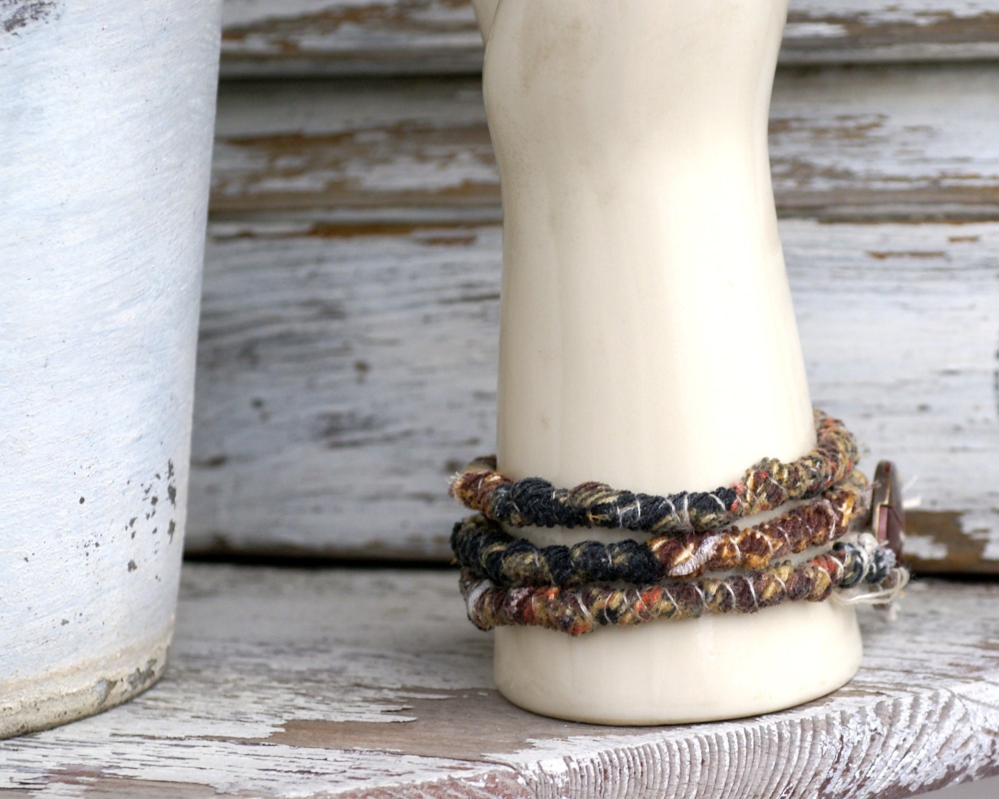 Cotton Fabric Bracelet, Wrap Linen Cord Necklace, Boho Bracelet With ...
