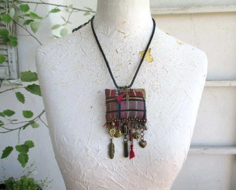 Amulet Necklace, Textile Necklace, Treasure Necklace, Totem Necklace, Rustic Necklace, Primitive ...