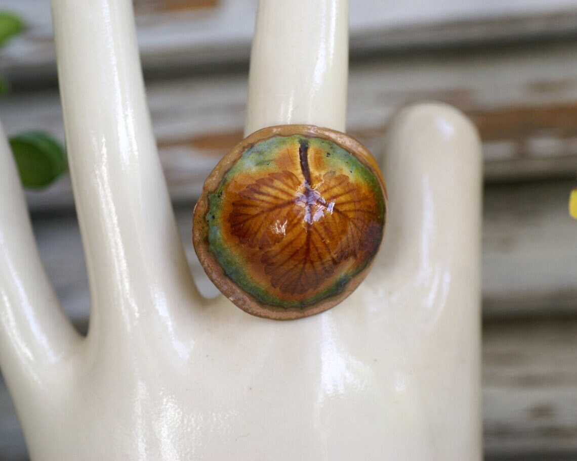 Conical Ceramic Ring Ceramic Ring With a Leaf Motif Round - Etsy