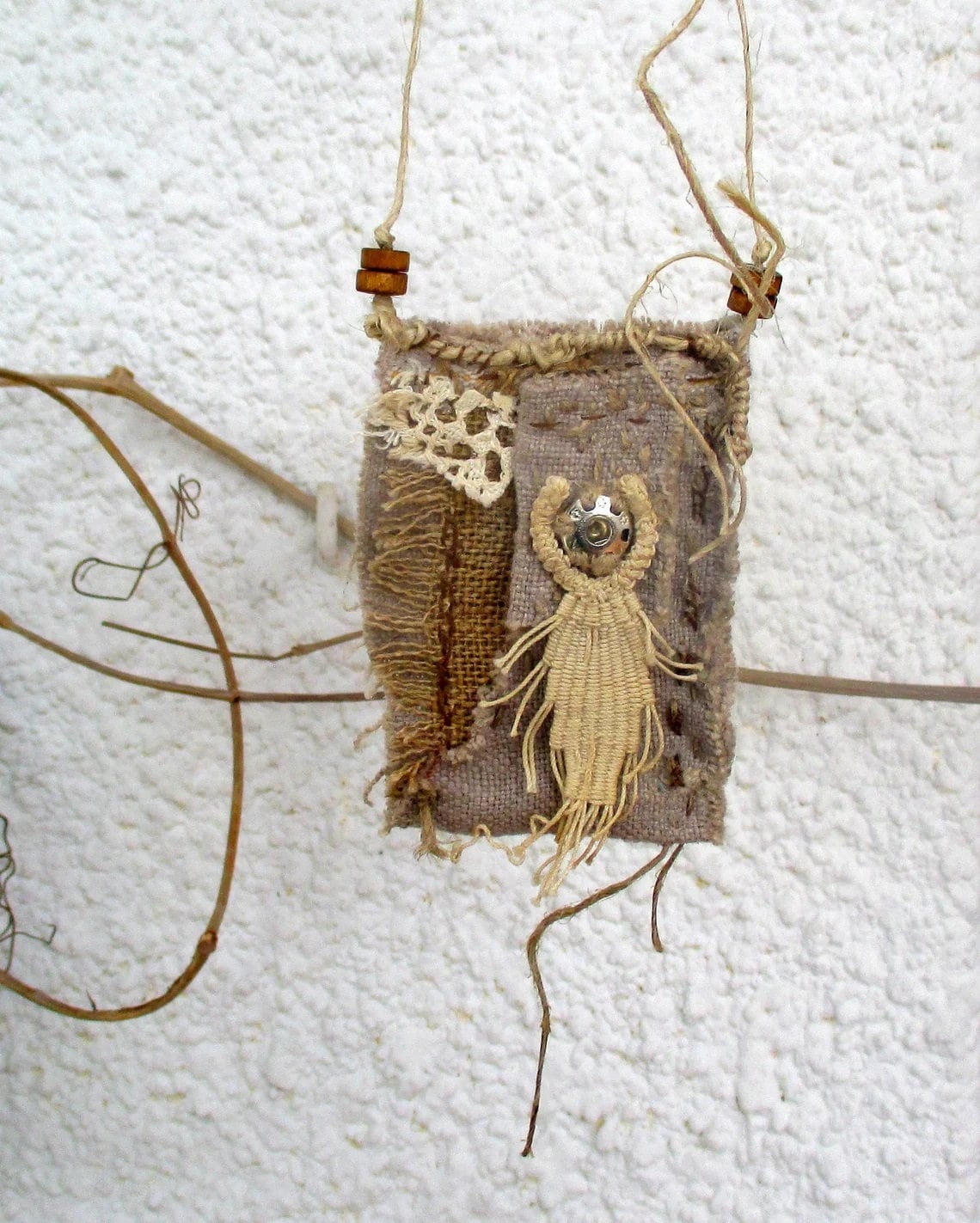 Fabric Amulet Necklace, Art Wearable Necklace, Shaman Necklace, Tribal ...