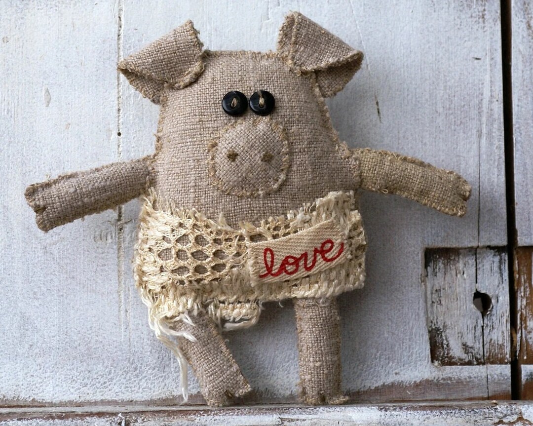 Pig Art Doll, Handmade Doll Pig, Pig Stuffed Animal, Linen Pig ...