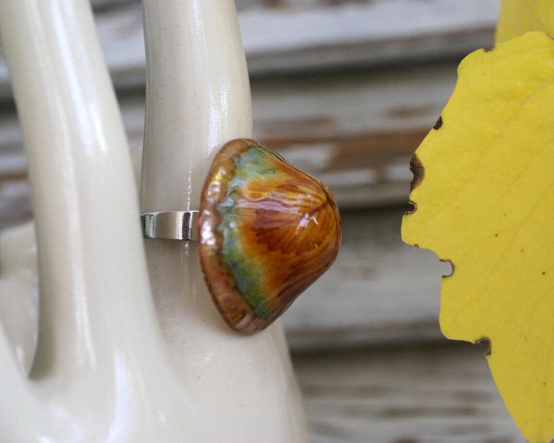 Conical Ceramic Ring Ceramic Ring With a Leaf Motif Round - Etsy