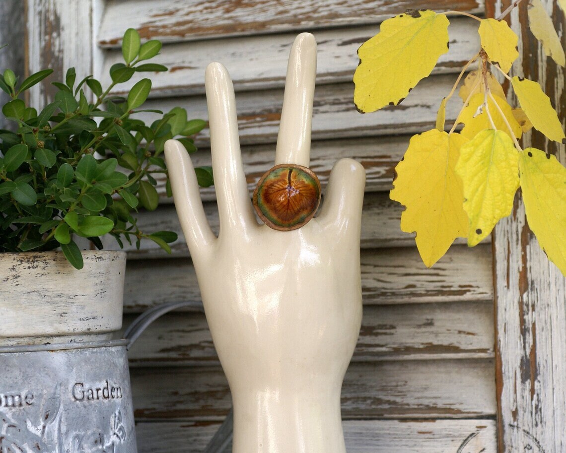 Conical Ceramic Ring Ceramic Ring With a Leaf Motif Round - Etsy