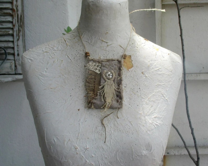 Fabric Amulet Necklace, Art Wearable Necklace, Shaman Necklace, Tribal ...