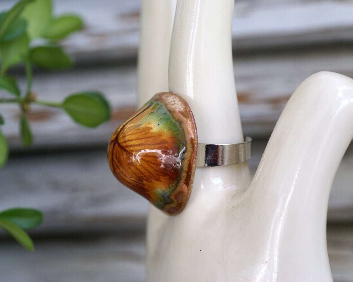Conical Ceramic Ring Ceramic Ring With a Leaf Motif Round - Etsy