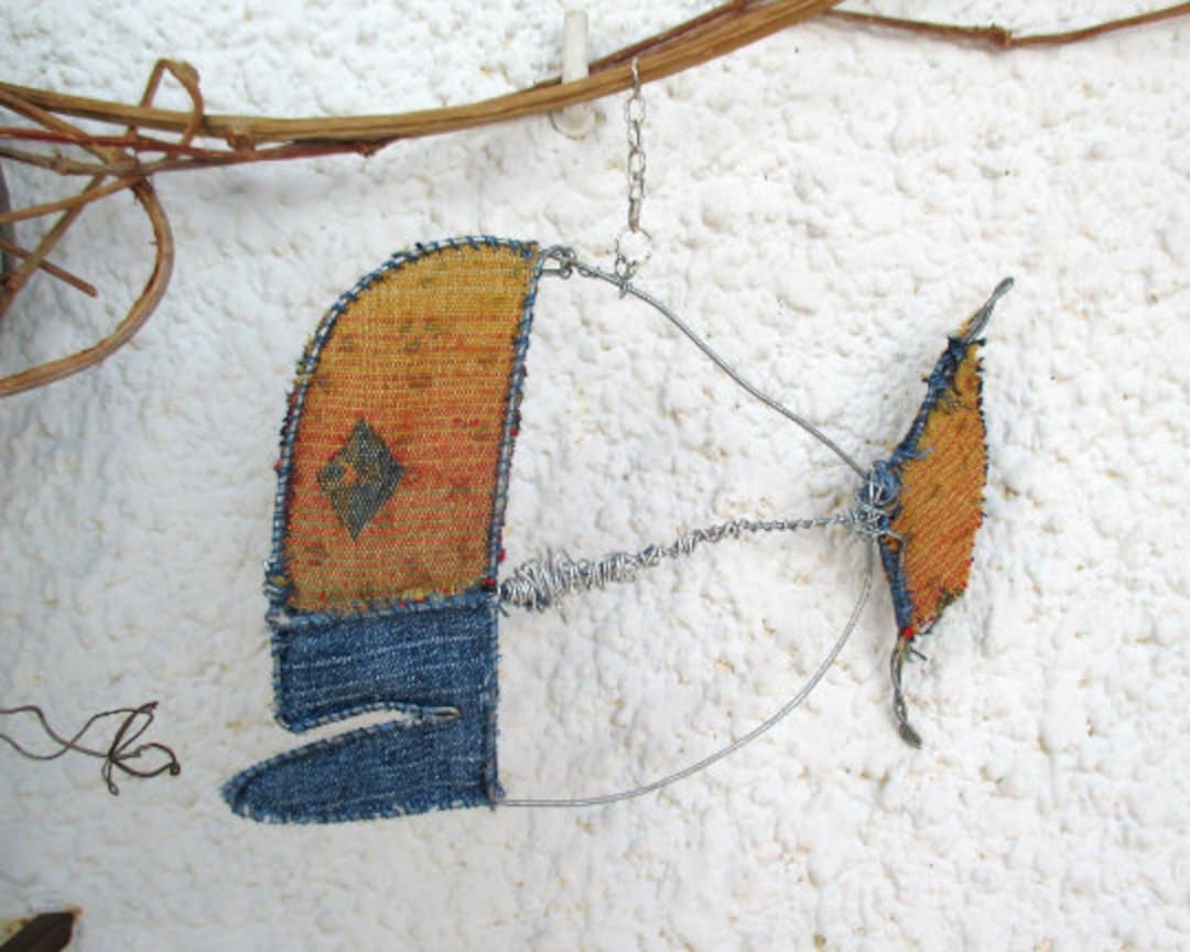 Double-sided Wall Art, Wire Fish Sculpture, Primitive Wire Fish, Wire ...