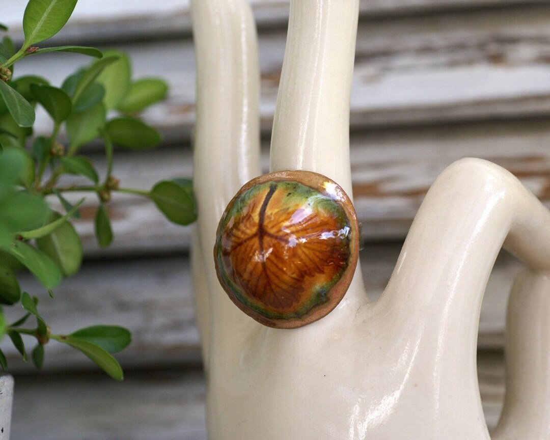 Conical Ceramic Ring, Ceramic Ring With a Leaf Motif, Round Ceramic ...
