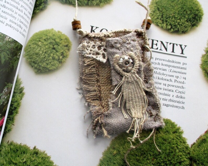 Fabric Amulet Necklace, Art Wearable Necklace, Shaman Necklace, Tribal ...