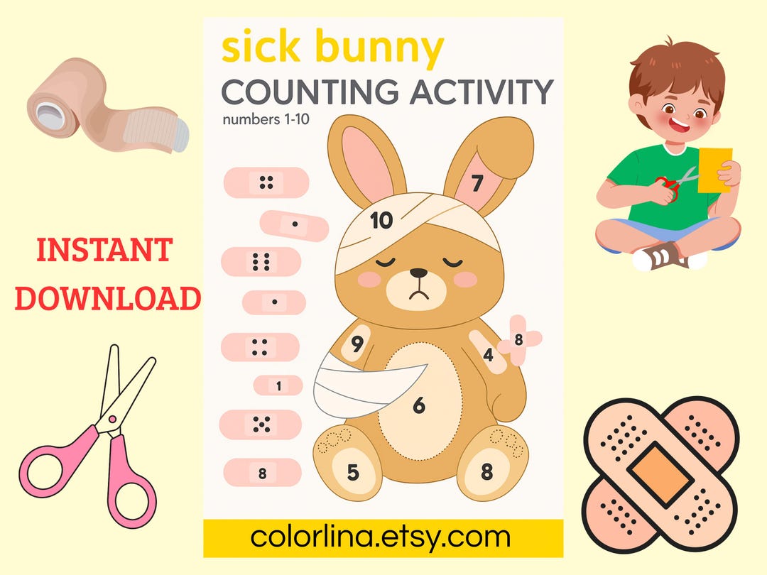 Sick Bunny Counting Printable Activity | Dramatic Play | Number ...