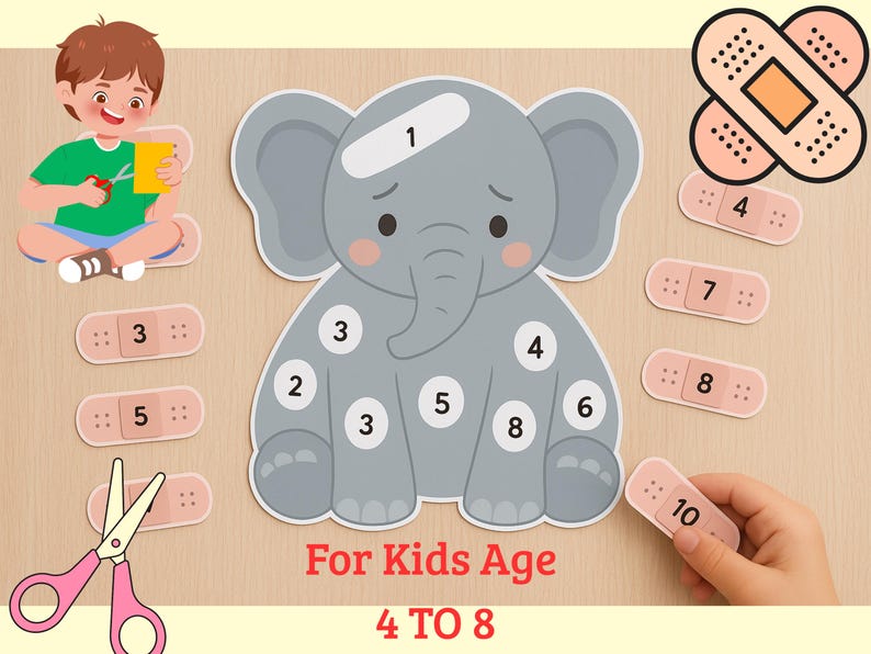 Counting Activity Baby Elephant, Game Learning Number Recognition Math ...