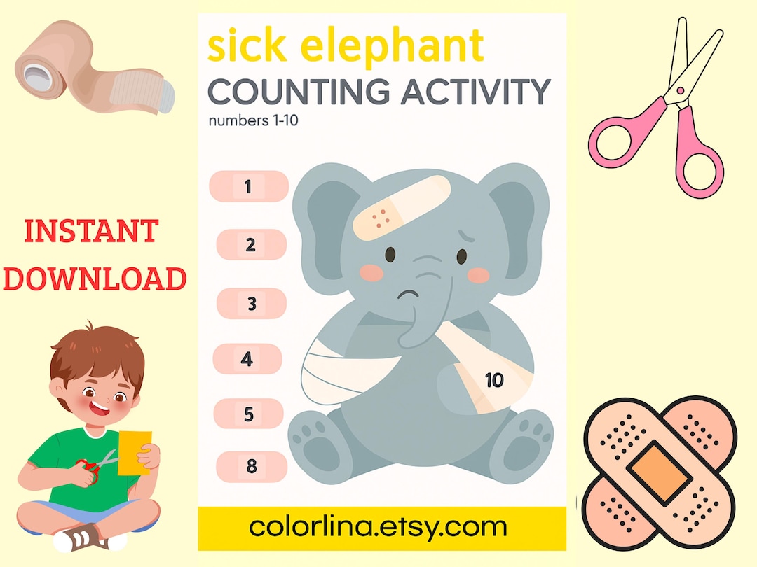 Counting Activity Baby Elephant, Game Learning Number Recognition Math ...