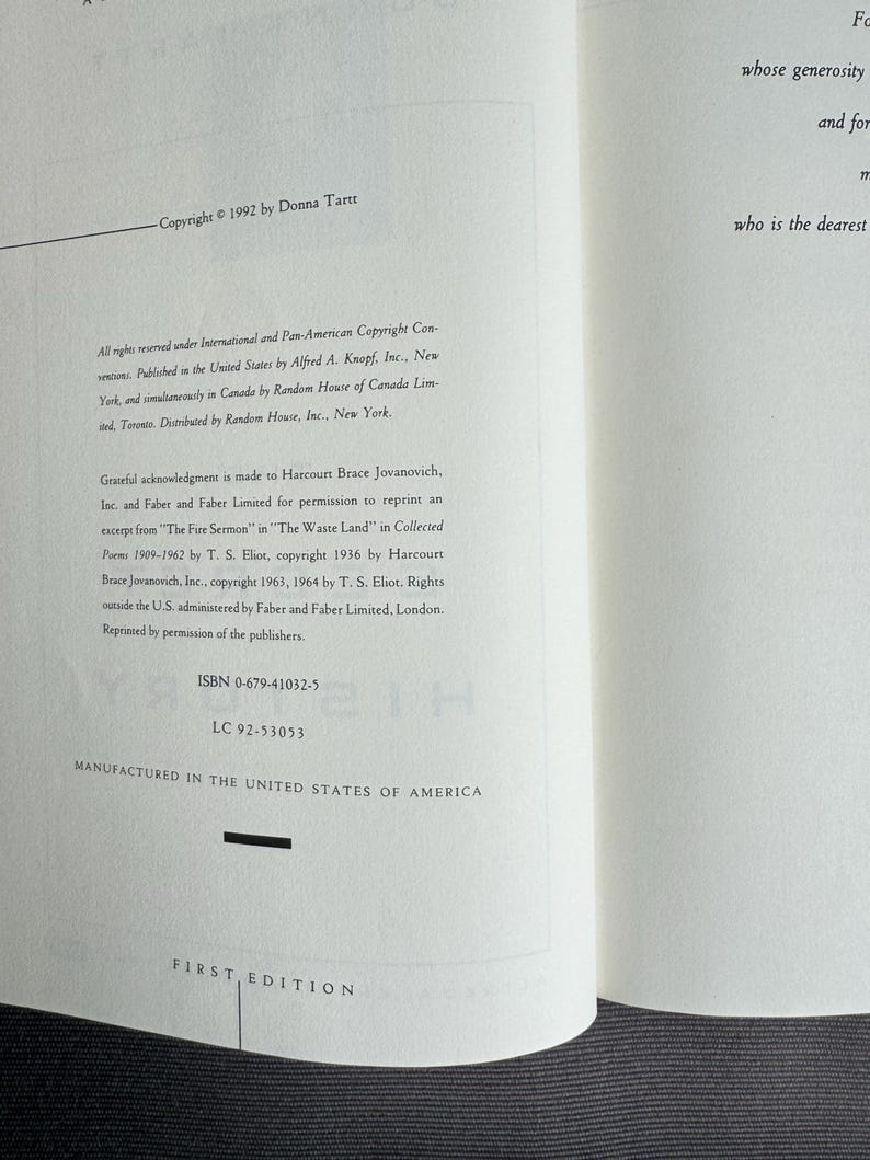 The Secret History (1992) First Edition First Printing by Donna Tartt ...