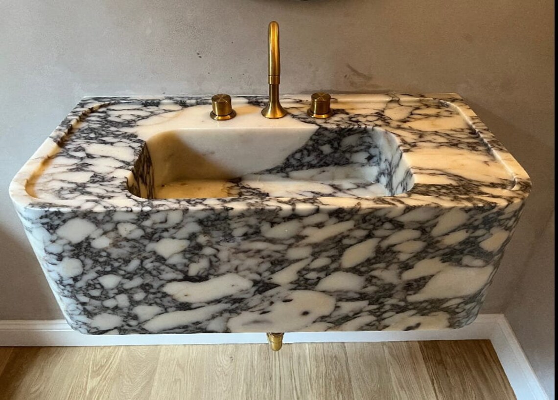 Custom Calacatta Viola Marble Sink Wall Mounted Marble Sink Bathroom ...