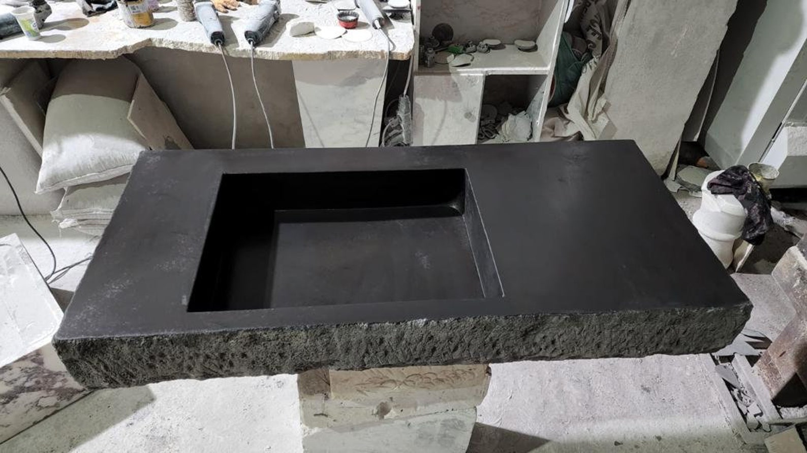 Matt Basalt Marble Sink, Wall Mounted Marble Sink, Marble Basin, Powder ...
