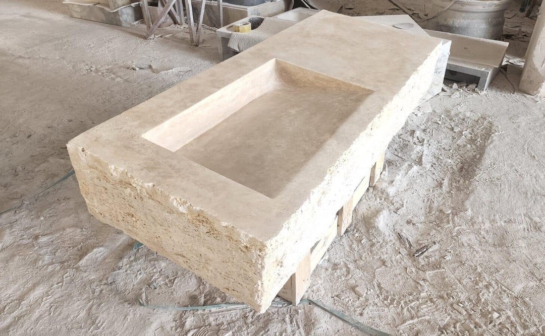 Light Travertine Marble Sink, Wall Mounted Marble Sink, Marble Basin ...
