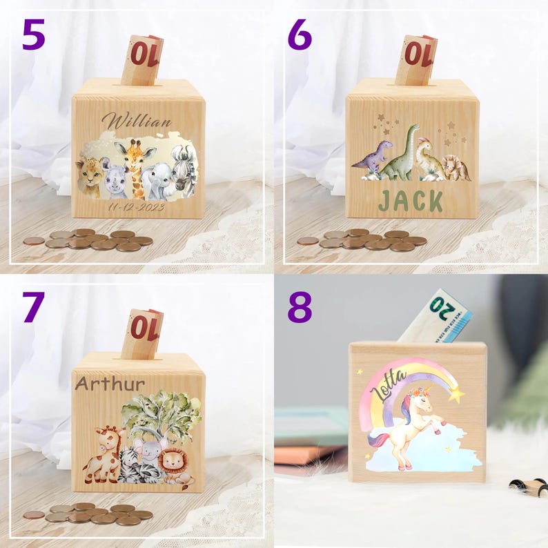 Personalized Wooden Coin Piggy Bank for Kids Boys Girls Custom Name Box ...